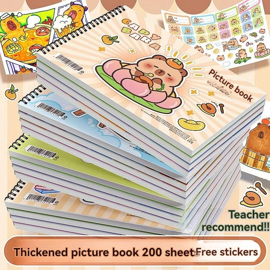 2 Books 60 Pages Thick A4 Cartoon Drawing Notebooks For Primary School Students, Blank Art ...