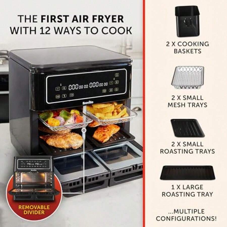 Breville Halo Flexi Air Fryer | Digital Dual Air Fryer Oven | 11L: Serves 10+ People | Fry Bake ...