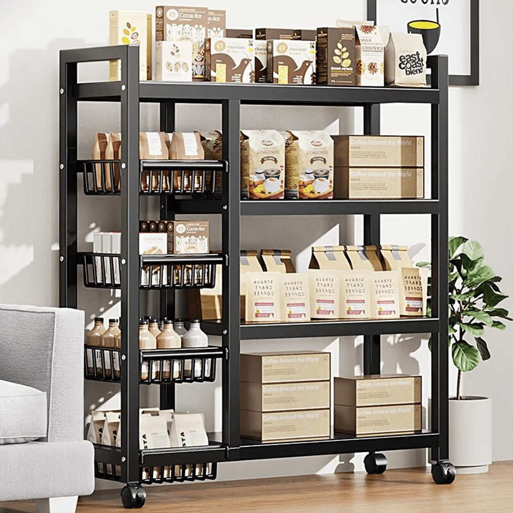 A Portable Shelving Unit, A 4-Tier Kitchen Organizer With Three Wire ...