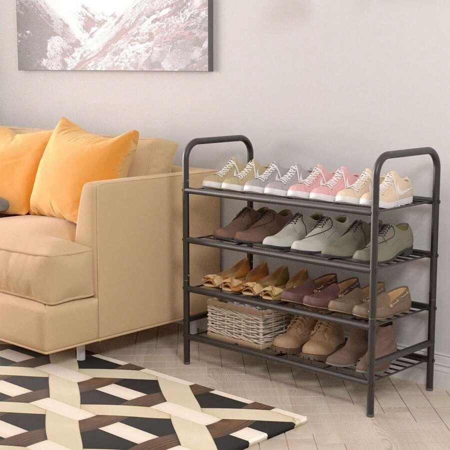 Metal Shoe Rack 3 Tiers Black Freestanding Shoe Organizer Storage Shelf ...
