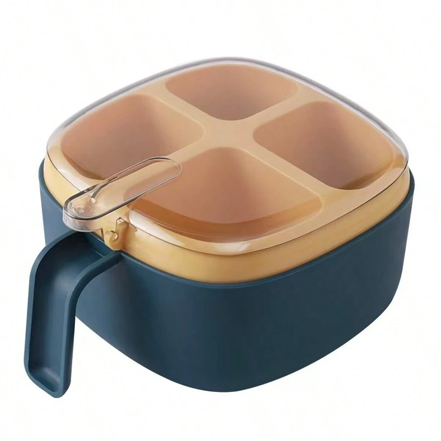 4-Compartment Seasoning Box With Push Down Lid And Spoons, Transparent ...
