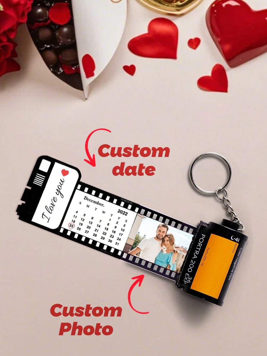 1pc Couple Custom Film Roll Keychain With 5/10/15/20 Photos Sweet ...