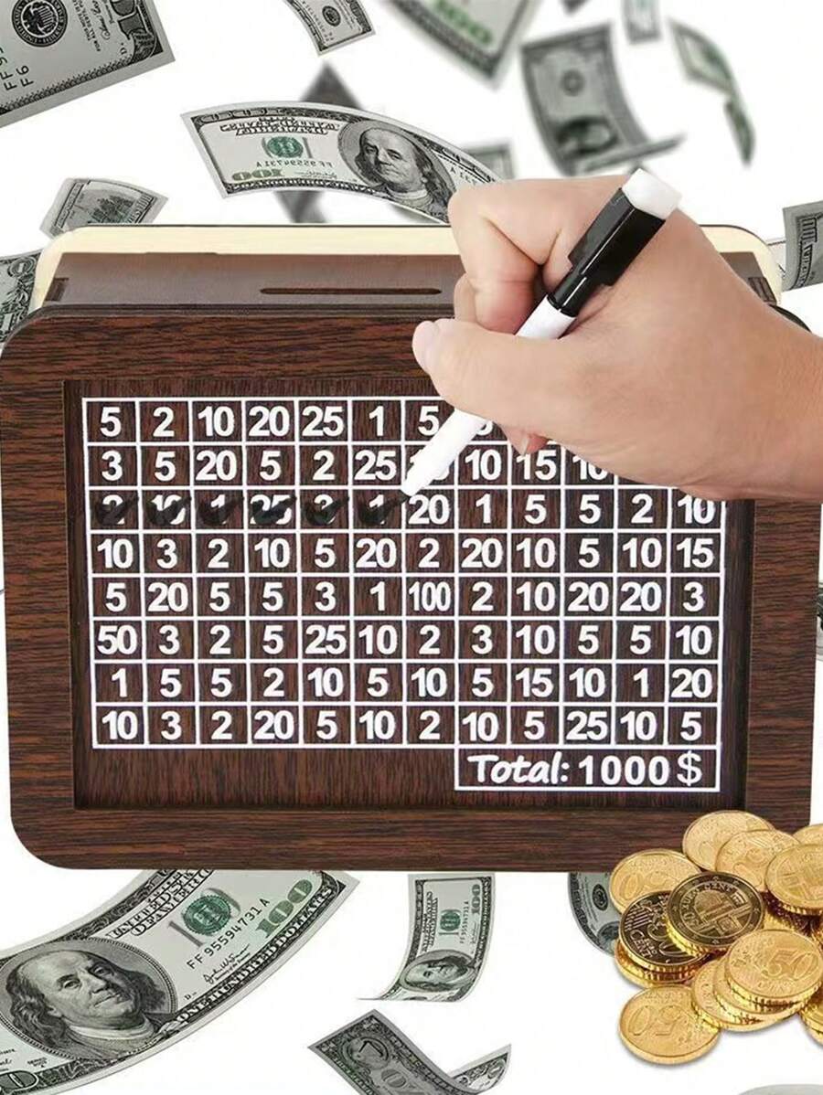 1 Piece Wooden Dark Brown DIY Money Box Piggy Bank, Countdown Money Box ...