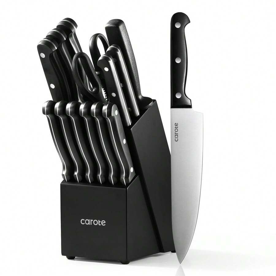 CAROTE 14 Pieces Knife Set With Wooden Block Stainless Steel Knives ...