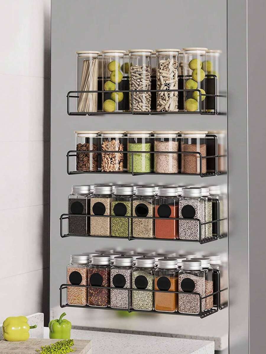 1pc 28.5x8.5x7cm Black Magnetic Spice Rack Large Capacity Space Saving ...