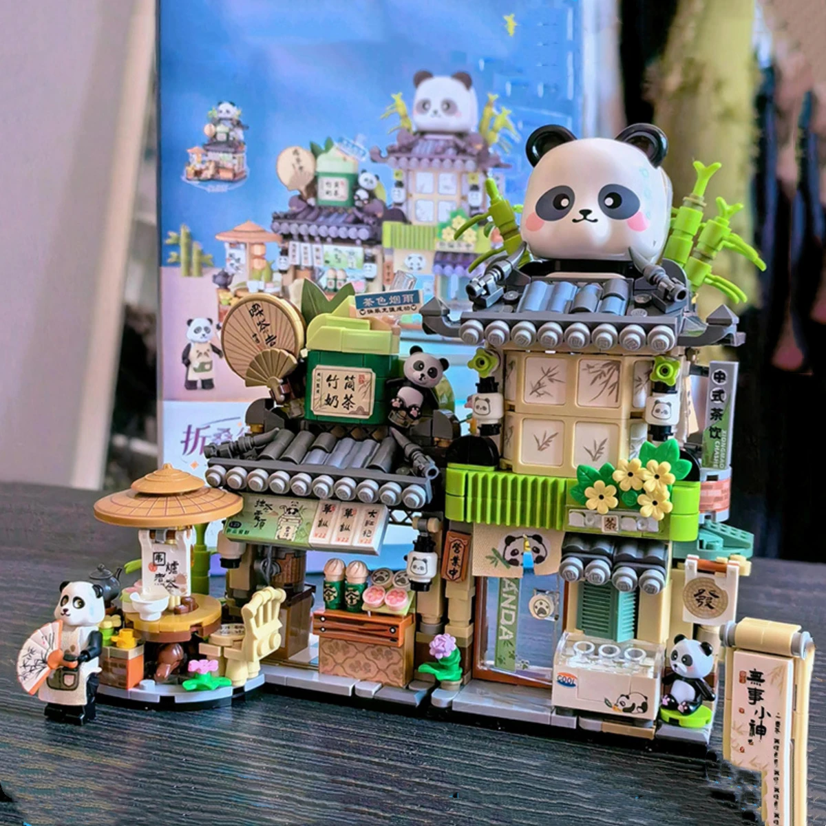 Mini Building Block Panda Tea House, Small Particle Building Block Puzzle Toy, Folding Street ...