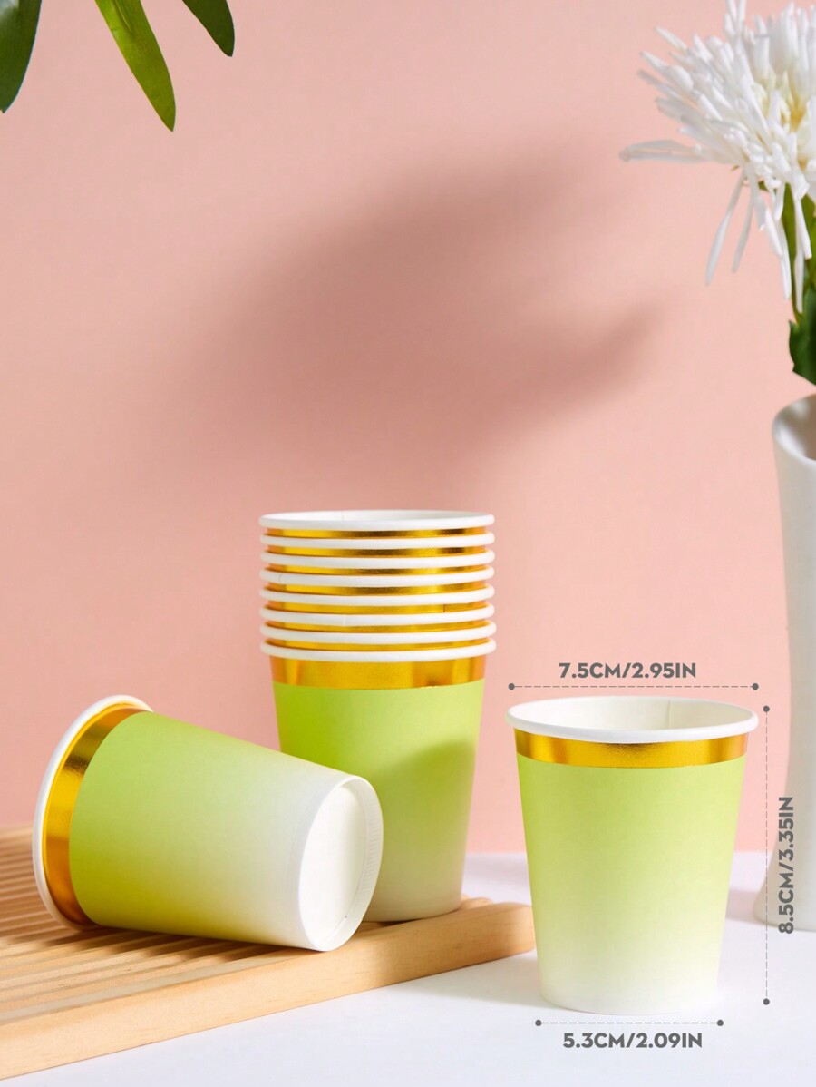 10/25 Pcs 9oz Gold Gradient Paper Cups, Gold Rimmed Light Green ...