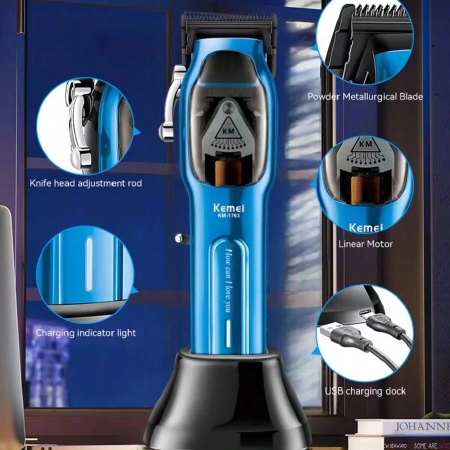Kemei Kemei KM-1763 9000RPM Electric Hair Clipper Rechargeable 10W Big Power Hair Trimmers ...
