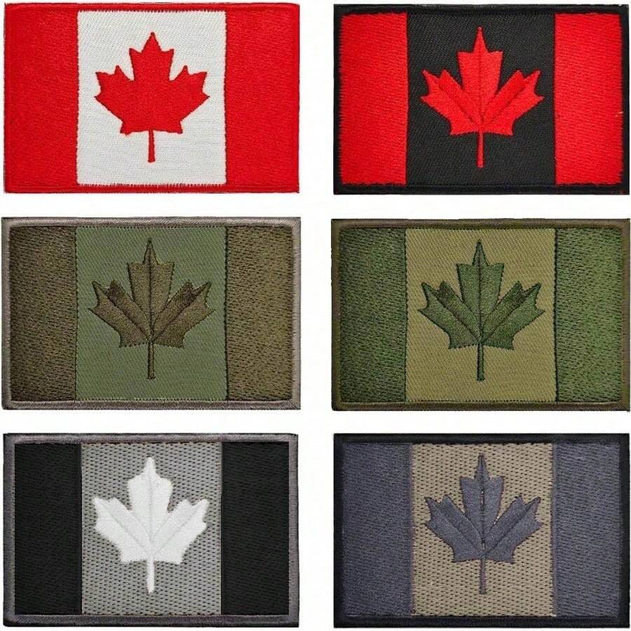 6 PCS Canadian Flag Patches Hook Loop Embroidered Sew On Hats Clothes ...