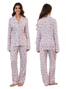 Women Monkey Pajamas Preppy Pjs Cute 2 Piece Floral Pj Pants Set Y2k ...