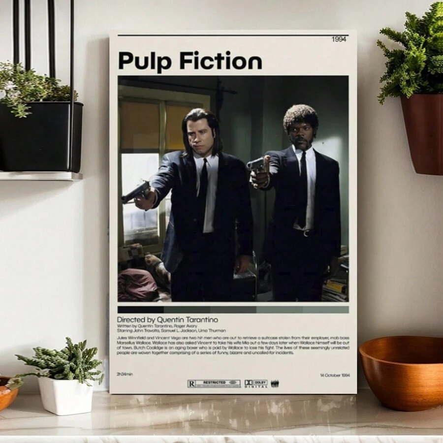 Pulp Fiction Minimalist Movie Poster Vintage Poster 90s Canvas Wall Art ...