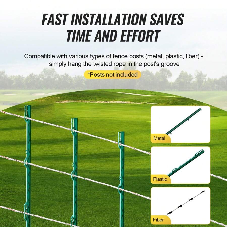 2625Ft 800M Electric Fence Rope Polywire With Steel Poly Rope For Horse ...