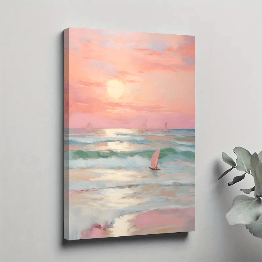 1pc Framed Canvas Poster, Pastel Sunset Wall Art Canvas Paintings ...