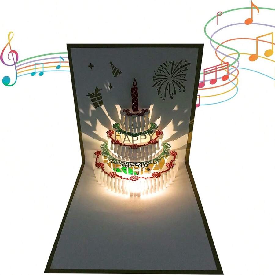 3D Pop-Up Birthday Cards, Warm Color LED Lights (Excluding Batteries ...