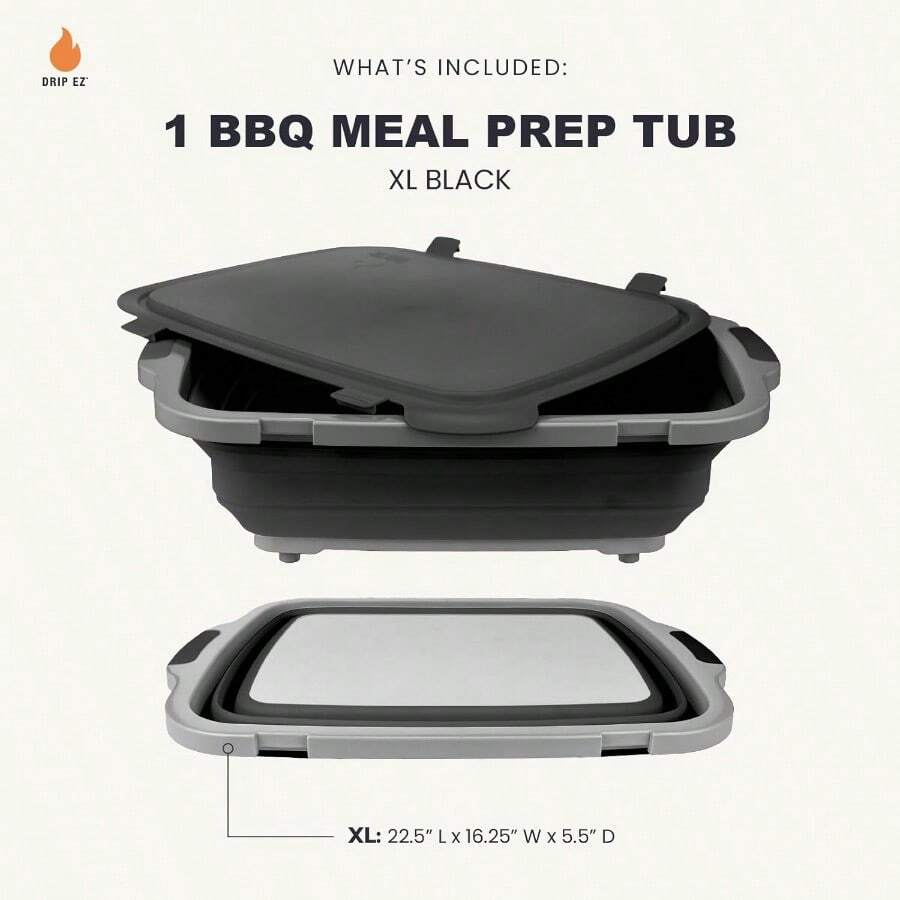 Collapsible BBQ Prep Tub (V2) - For Meal Prep Marinating Food Storage ...