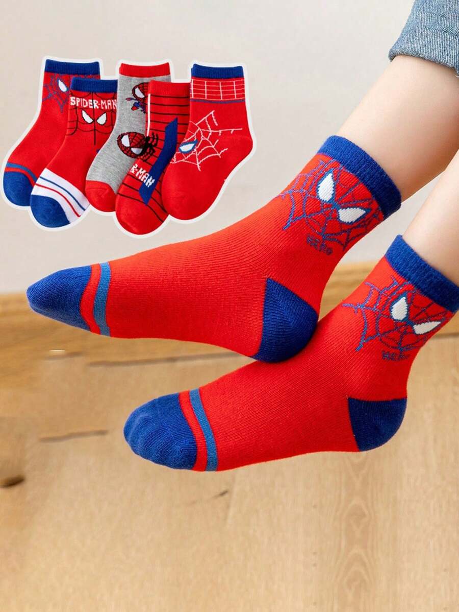 Disney 5 Pairs Kids Socks Four Seasons Baby Socks Red Male Spider Man ...