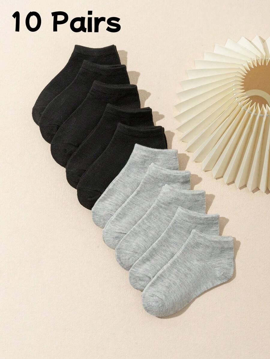 10 Pairs Children Solid Color Sports Ankle Socks, Students Back To ...