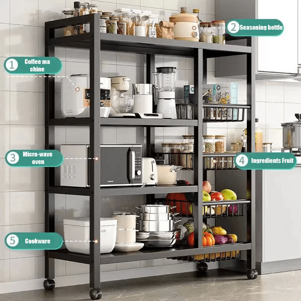 A Portable Shelving Unit, A 4-Tier Kitchen Organizer With Three Wire ...