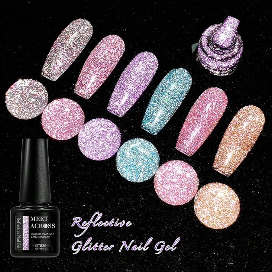 MEET ACROSS 7ml Sparkling Reflective Glitter Gel Nail Polish, Dark ...