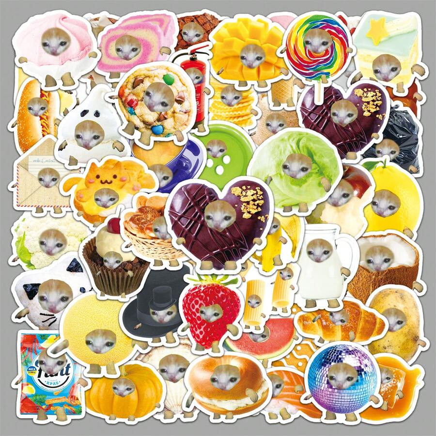 50PCS Funny Cat Head Stickers Vinyl Aesthetics Stickers For ...