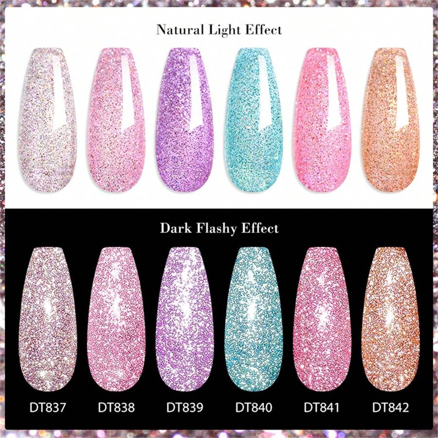 MEET ACROSS 7ml Sparkling Reflective Glitter Gel Nail Polish, Dark ...