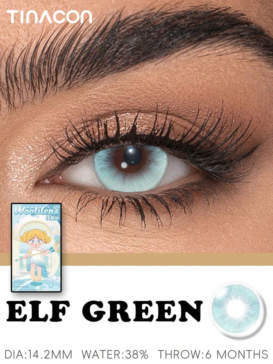 TINACON Green 14.2mm Green Contact Lenses 6 Months Novelty Eye Colors ...