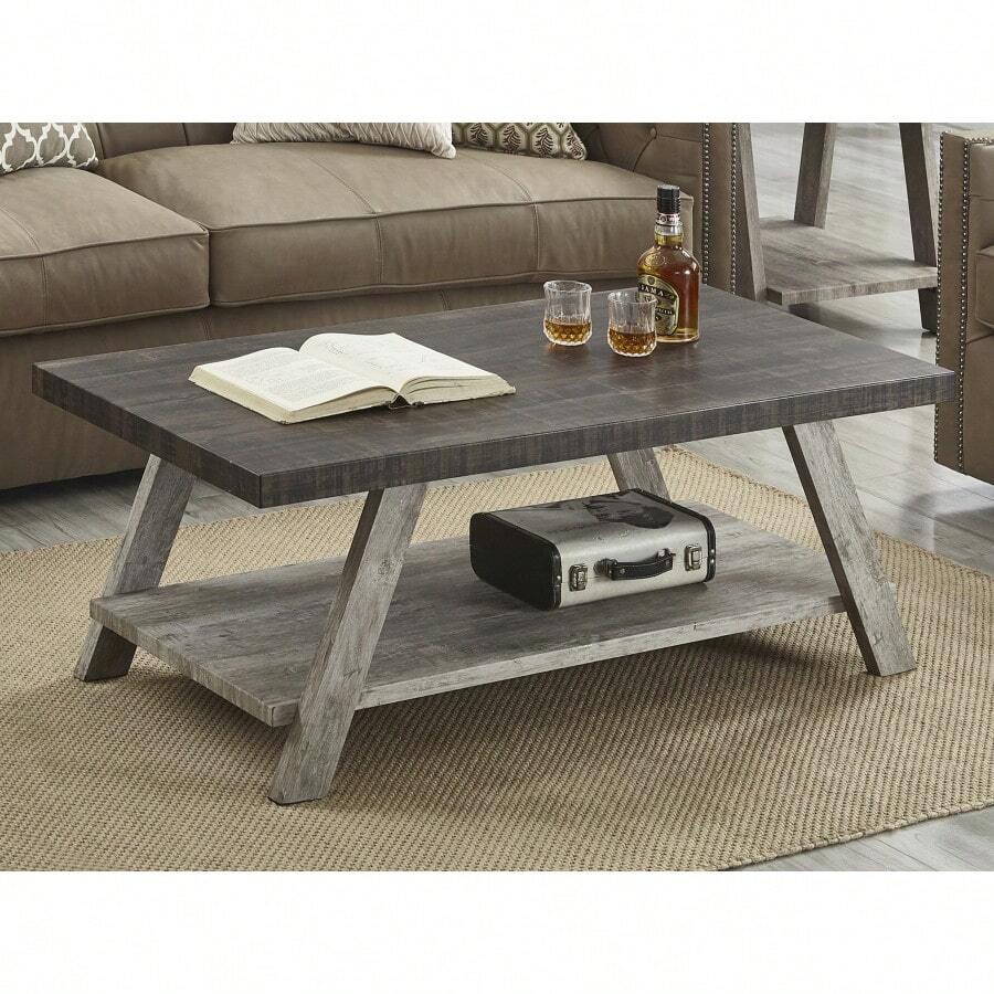 Athens Contemporary Two-Tone Wood Shelf Coffee Table In Weathered ...