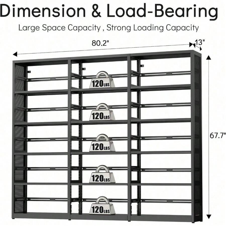 HYFTKIDE Metal 5 Tire Bookshelf, Heavy Duty Library Bookcase, Open ...