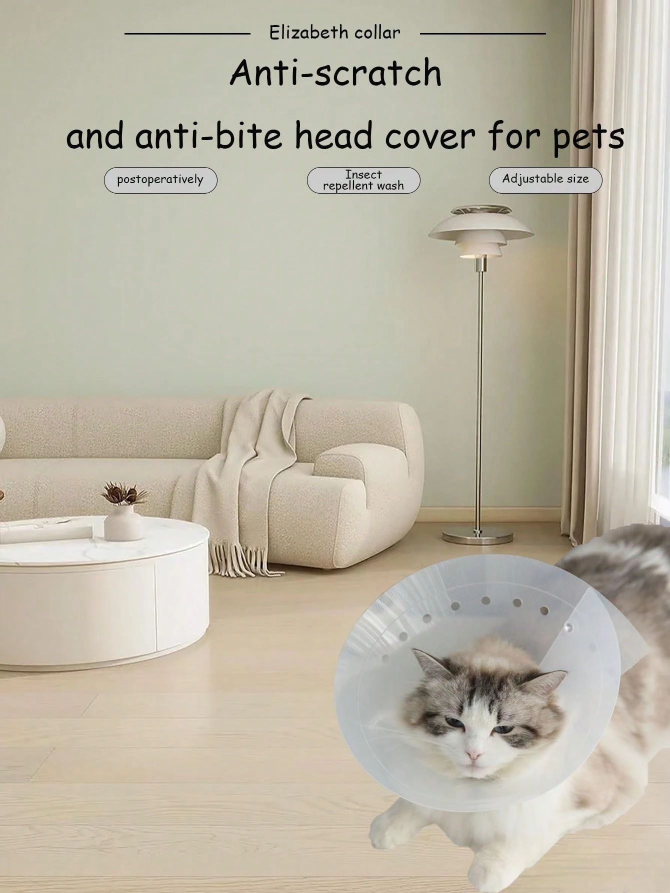 White Transparent Collar Head Buckle Anti-Lick Anti-Bite Care Bib For ...