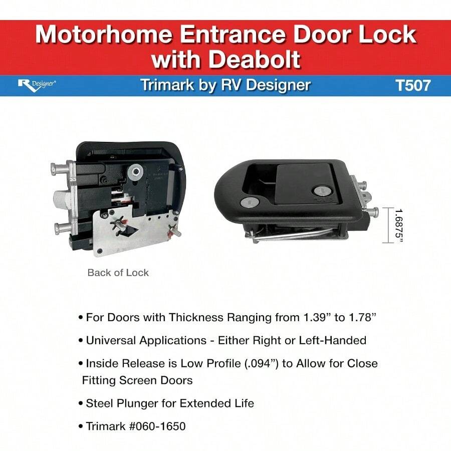 RV Designer T507 Motorhome Entrance Door Lock With Built-In Deadbolt ...