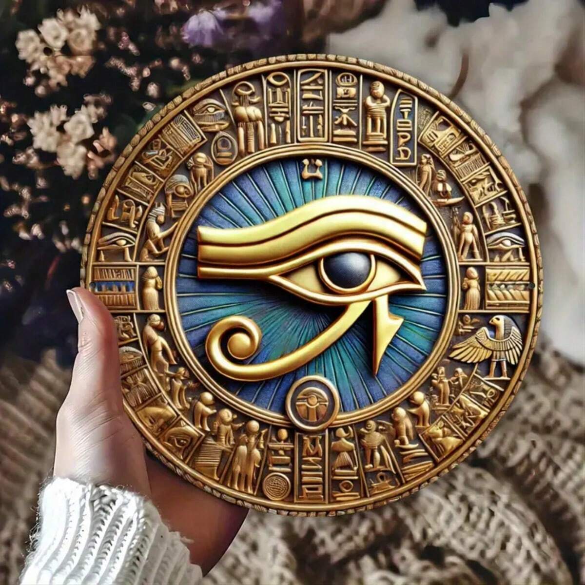 1pc 8"X8" Flat Printed Metal Plaque With Horus Eye Wall Art, Random ...