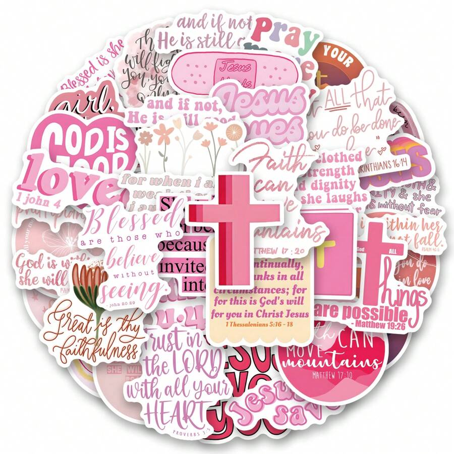 51PCS Pink Bible Jesus Stickers | Vinyl Aesthetics Stickers For ...