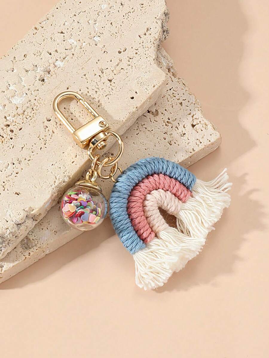 1pc Women's Creative Woven Bohemian Style Keychain With Rainbow Tassel ...