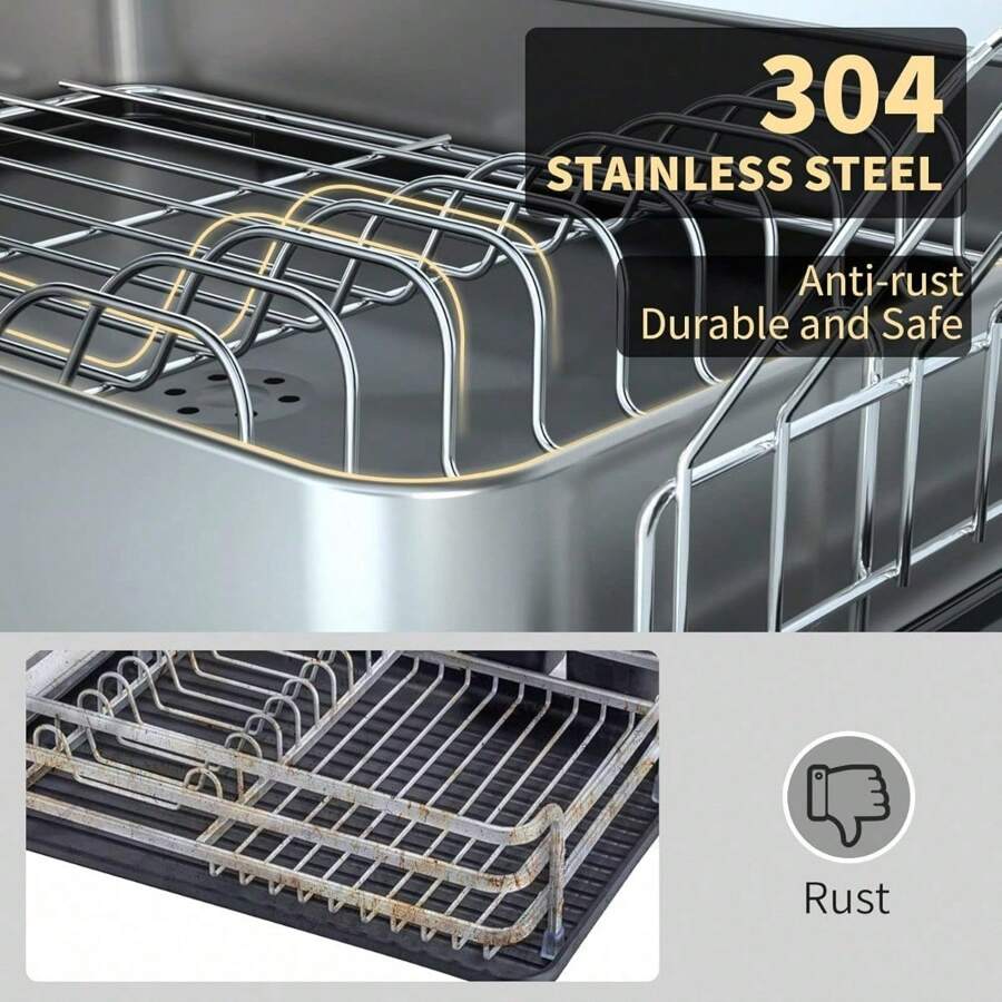 Dish Drying Rack, 2 Tier Stainless Steel Dish Rack With Drainboard And ...