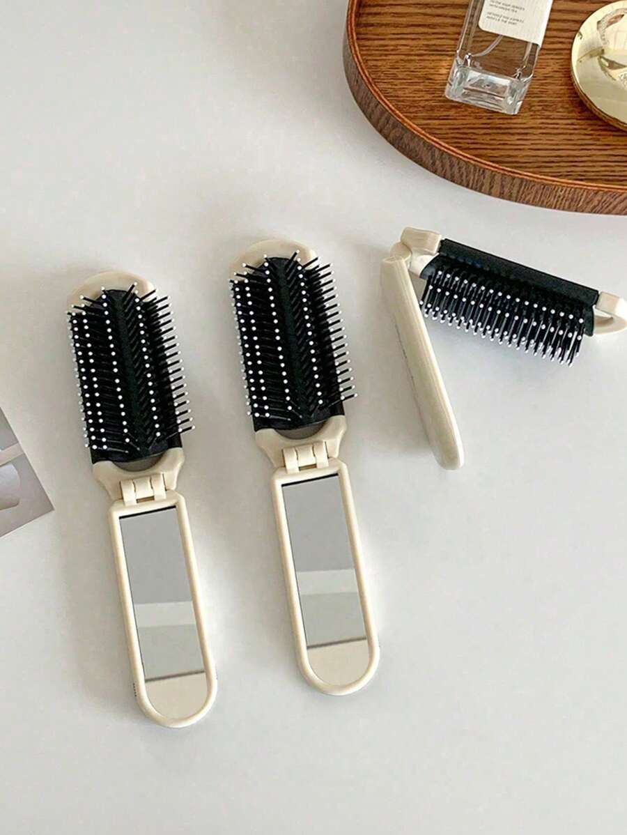 1pc Foldable Comb - Cream Color, Portable With Built-In Mirror | SHEIN USA