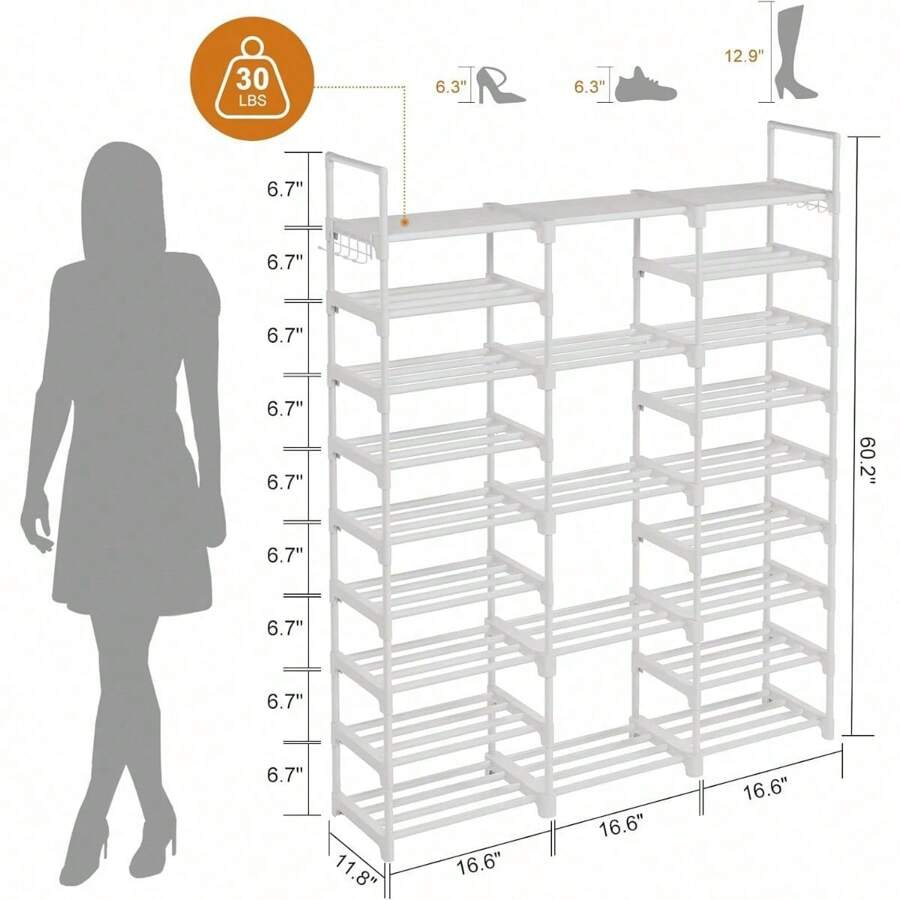 9 Tiers Large Shoe Rack White Shoe Rack Organizer For Closet 50-55 ...