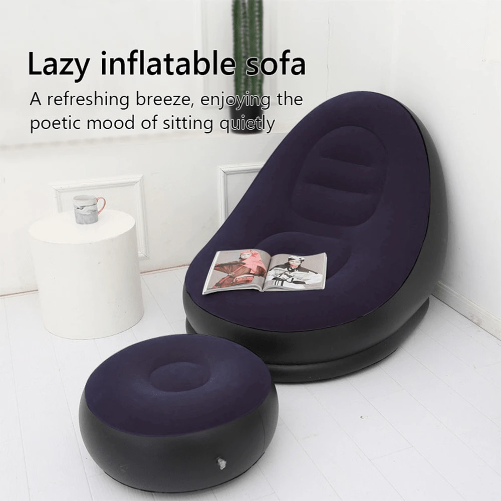 The New Inflatable Sofa + Foot Pump Flocking Couch Can Be Folded Into A ...