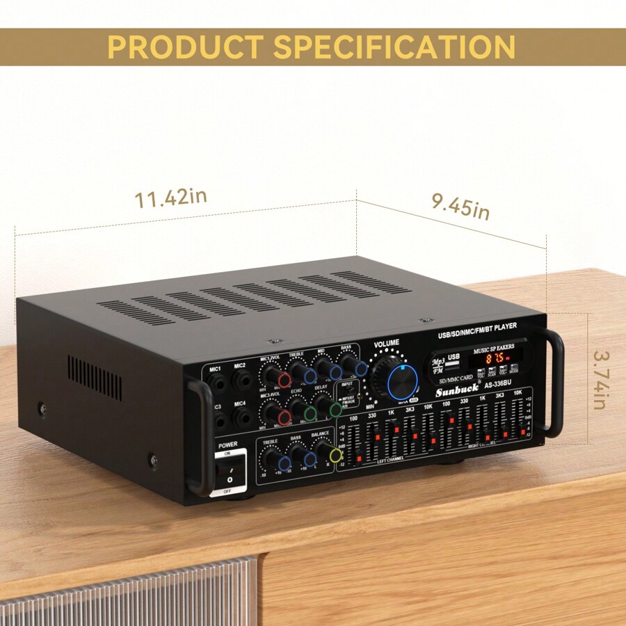 Stereo Receivers With Bluetooth 5.0 HiFi Sunbuck 2000W Stereo Power Amplifier Karaoke FM USB SD ...