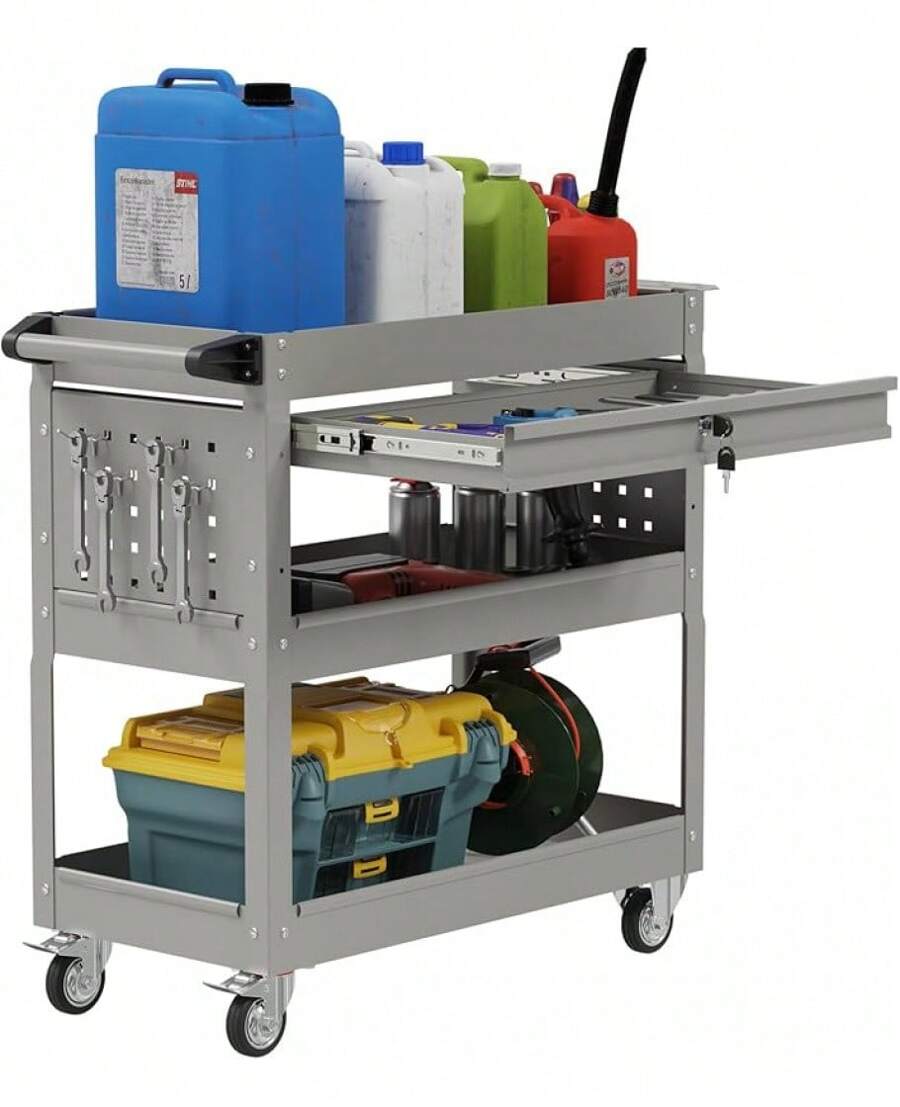 3 Tier Rolling Tool Cart On Wheels, Heavy-Duty Utility Cart Service ...