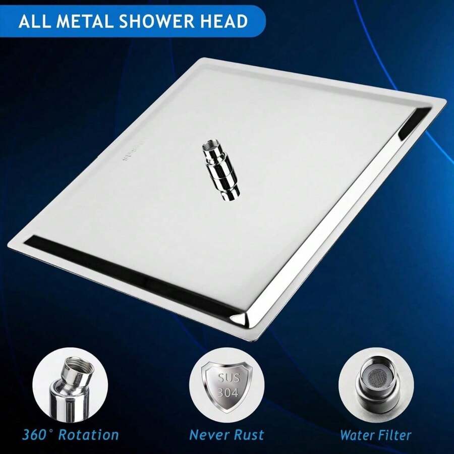 All Metal Rain Shower Head - High Flow Square Rainfall Showerhead ...