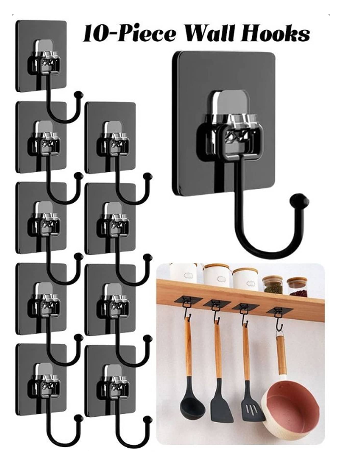 Adhesive Hook Waterproof Black Hook Is Perfect For Bathrooms, Kitchens ...