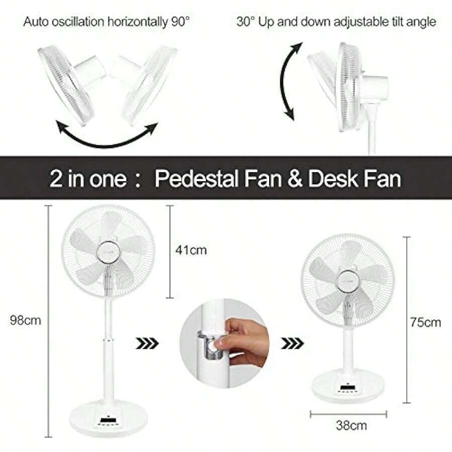 Standing Fan 16 Inch Pedestal Fan With Remote Control 20dB Quiet Floor ...