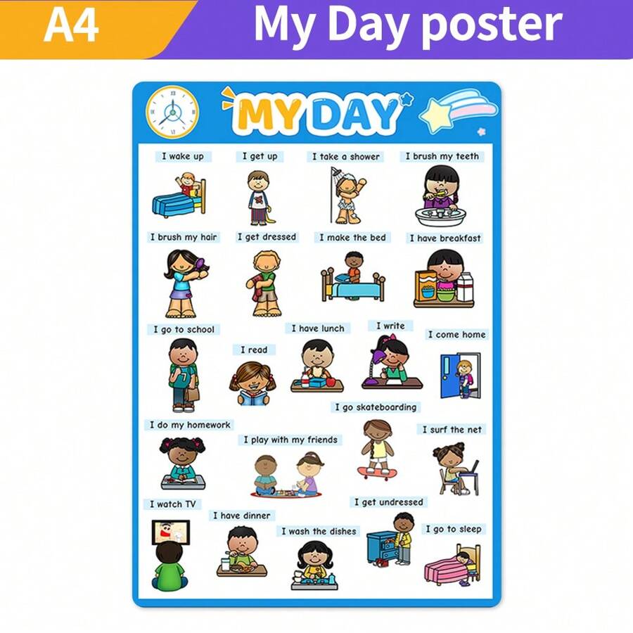 Lachilly A4 English My Day Daily Routines Poster Children English ...