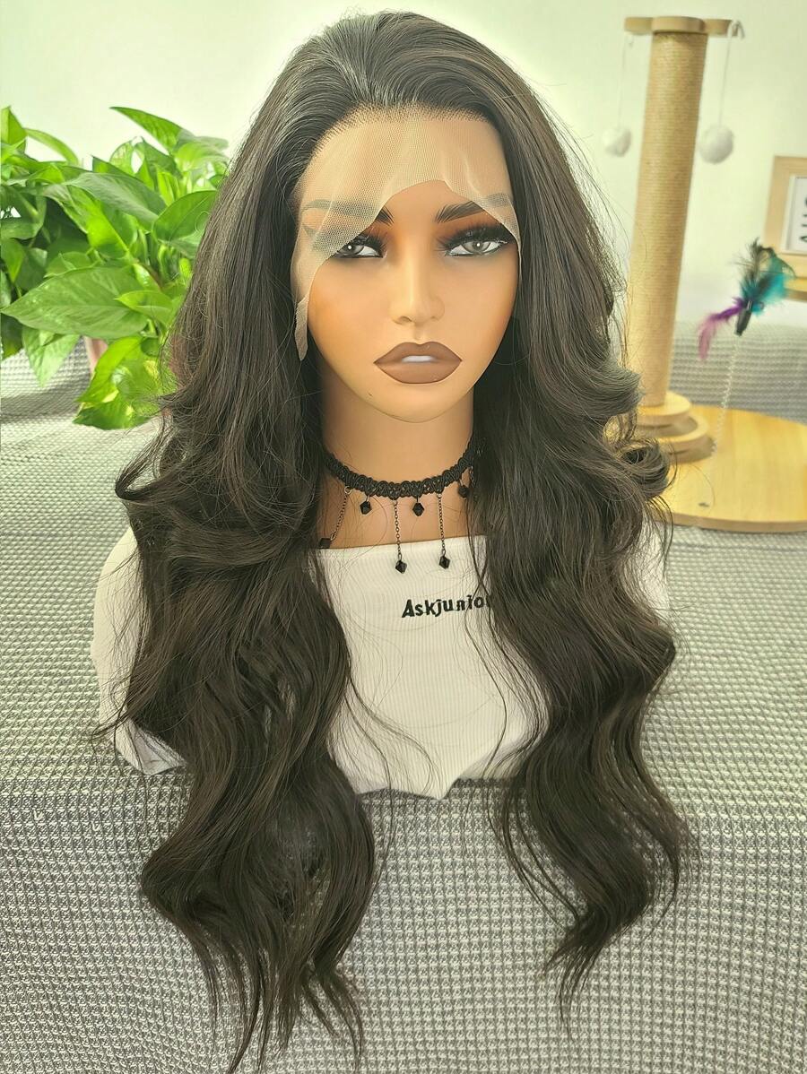 websterwigs 13x4 Long Wavy 26 Inch Black Brown Lace Front Synthetic Wig ...
