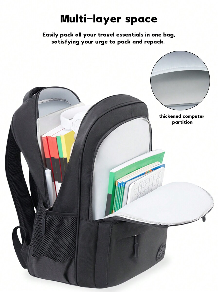 1pc Black Student Backpack, Travel Backpack, Large Casual Backpack, 18. ...