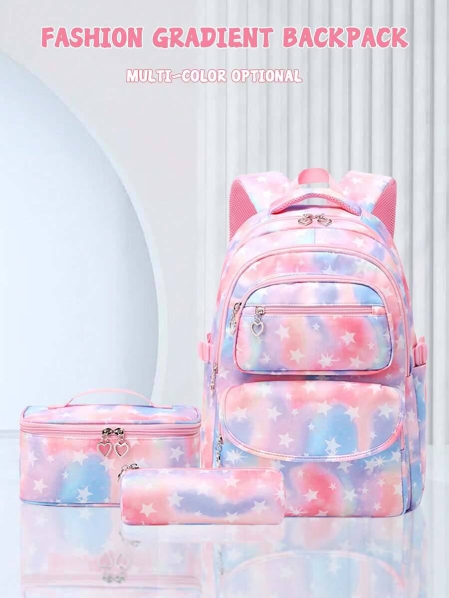 3pcs/Set Star Print School Backpack, Lightweight Girl Bookbag With ...