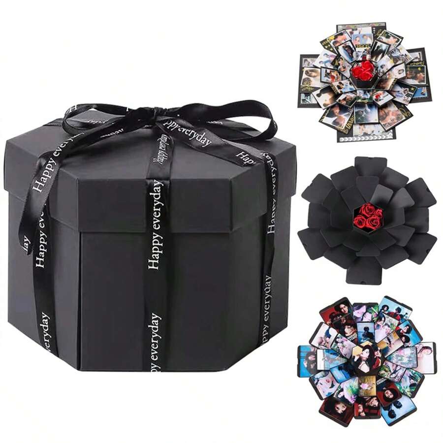 1pc Black Wedding Season Surprise DIY Hexagonal Explosion Gift Box Main ...