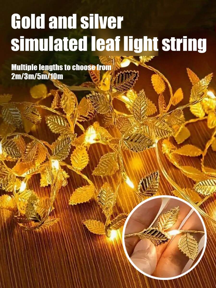 LED Gold & Silver Oversized Leaf Vine String Lights, Various Lengths ...