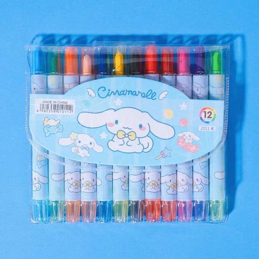 Sanrio Sanrio Rotational Crayons 12 Colors, Cartoon Kuromi Short Wax ...