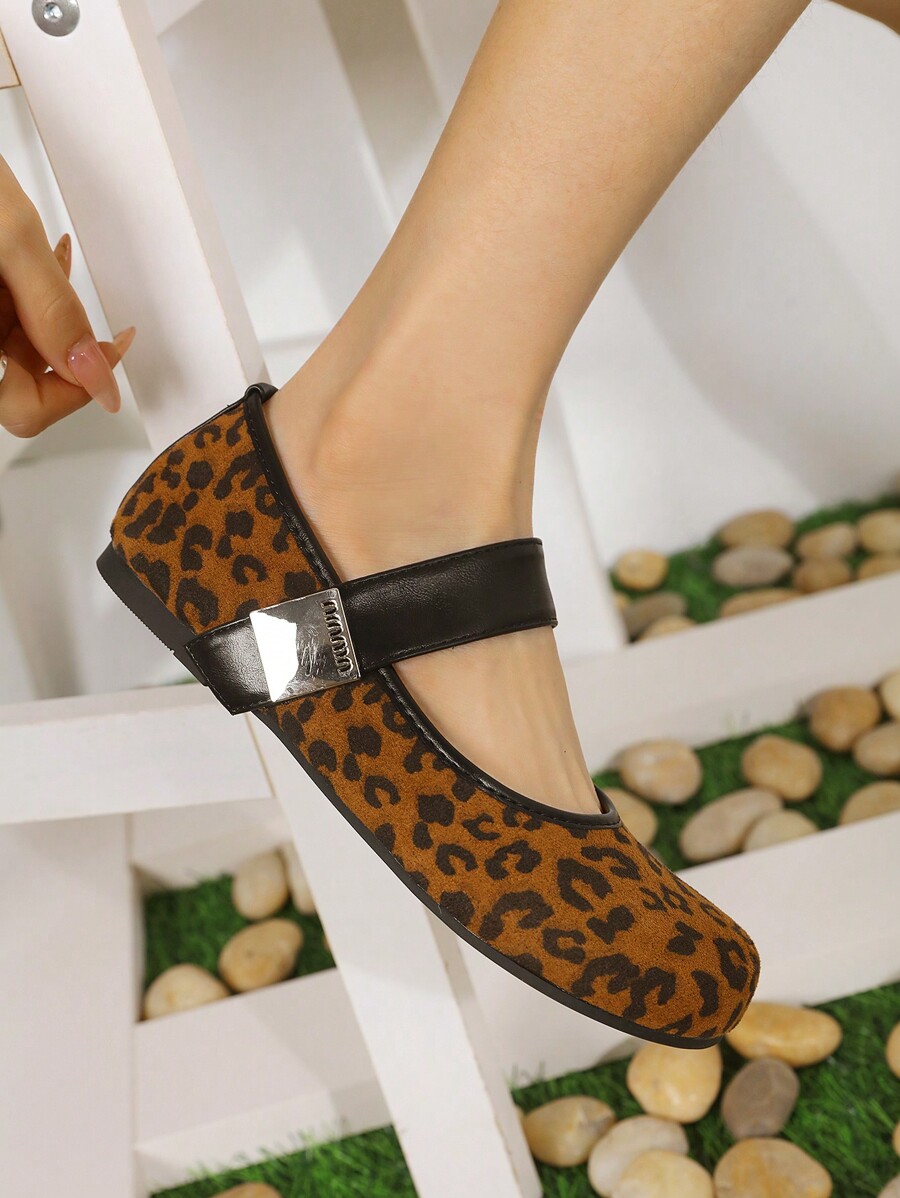 Flat Vintage Suede Leopard Print Mary Janes Shoes For Women | SHEIN ...